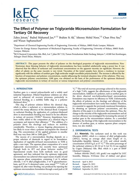 Solution 2013 292 The Effect Of Polymer On Triglyceride Microemulsion Formulation For Tertiary