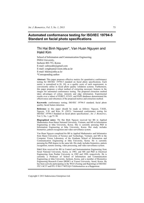 pdf automated conformance testing for iso iec 19794 5 standard on