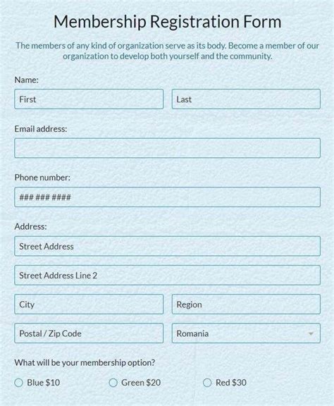 free membership registration form template 123formbuilder