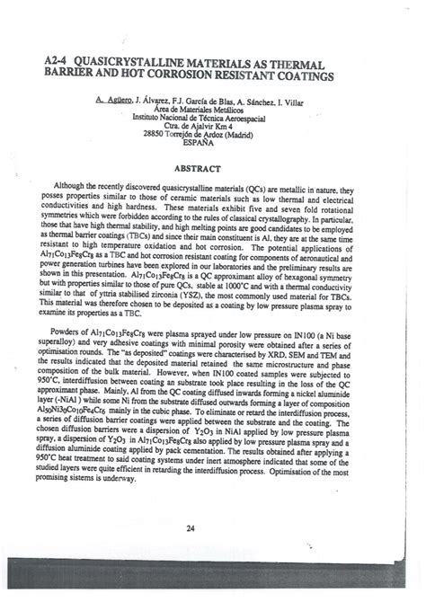 Pdf Quasicrystalline Materials As Thermal Barrier And Hot Corrosion