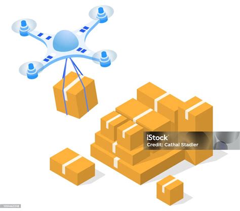 드론 벡터 3d 일러스트를 사용하여 패키지 및 주문 배달 3차원 형태에 대한 스톡 벡터 아트 및 기타 이미지 3차원 형태