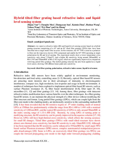 Pdf Hybrid Tilted Fiber Grating Based Refractive Index And Liquid