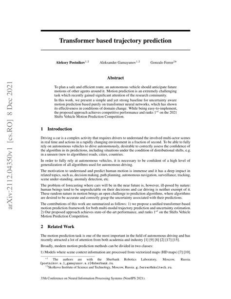 Pdf Transformer Based Trajectory Prediction