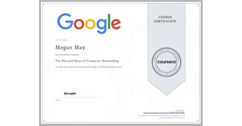 Megan May On Linkedin Completion Certificate For The Bits And Bytes Of Computer Networking