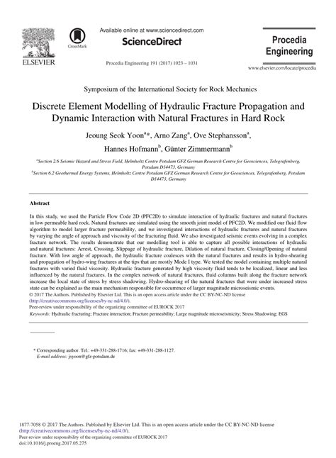 pdf discrete element modelling of hydraulic fracture propagation and