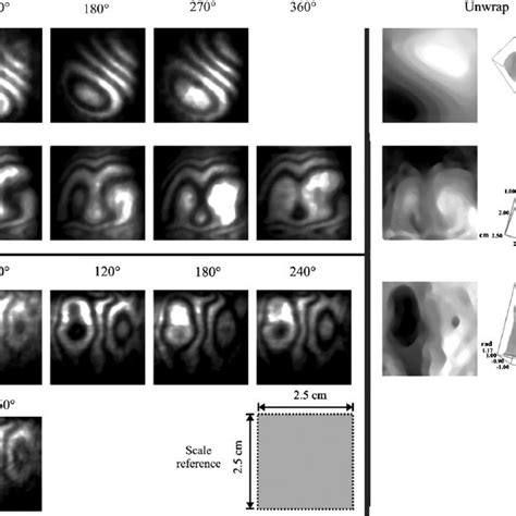 Interference Patterns Shearograms Left And Phase Unwrapped Right