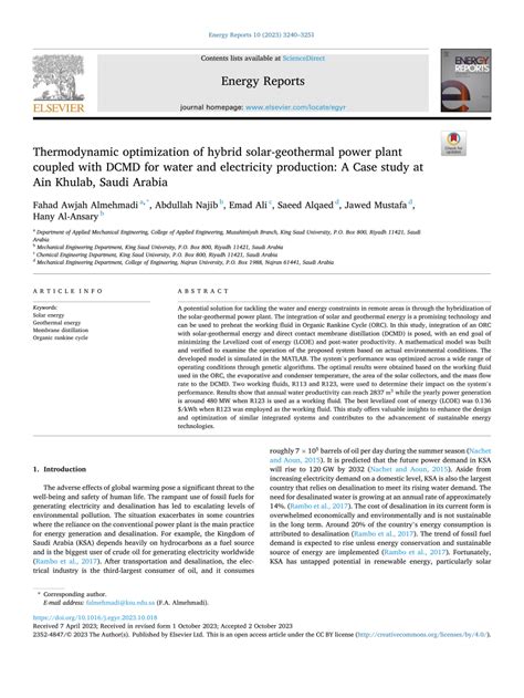 Pdf Thermodynamic Optimization Of Hybrid Solar Geothermal Power Plant Coupled With Dcmd For