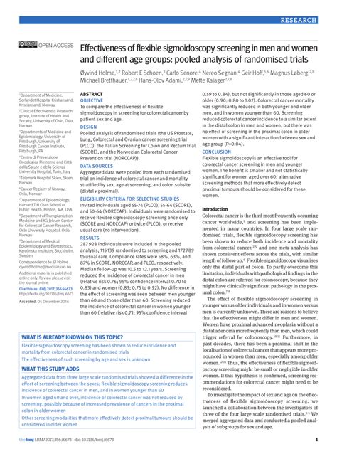 Pdf Effectiveness Of Flexible Sigmoidoscopy Screening In Men And