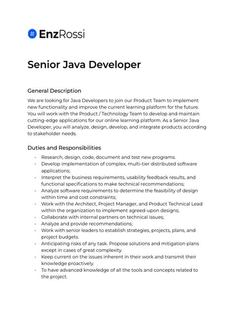 Senior Java Developer Pdf Json Java Programming Language