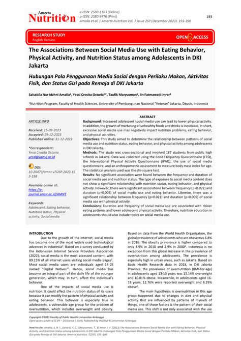 Pdf The Associations Between Social Media Use With Eating Behavior
