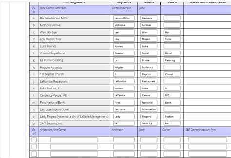 code each name by entering the units in the columns