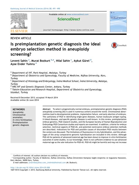 Pdf Is Preimplantation Genetic Diagnosis The Ideal Embryo Selection