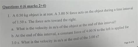 solved questions 4 6 marks 2 4 1 a 0 50 kg object is at