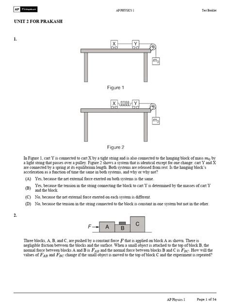 Unit 2 For Prakash Ap Physics 1 Test Booklet Pdf Force Mass