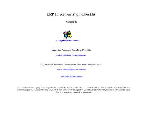 ERP Implementation Readiness Checklist Template Excel XLS