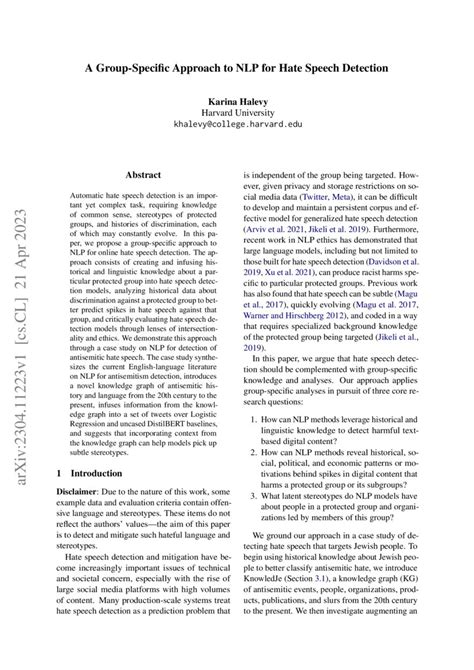 A Group Specific Approach To NLP For Hate Speech Detection DeepAI