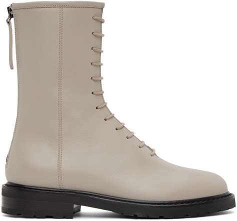 Legres Beige Leather Combat Boots Legres