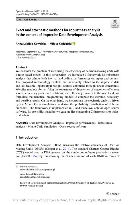 pdf exact and stochastic methods for robustness analysis in the