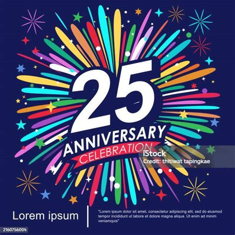 창립 25 주년 기념 엠블럼 기념일 로고는 빨간 리본과 화려한 불꽃 놀이 배경으로 고립되어 있습니다 벡터 일러스트 레이 션 템플릿 디자인 웹 전단지 포스터 인사말 및 초대장