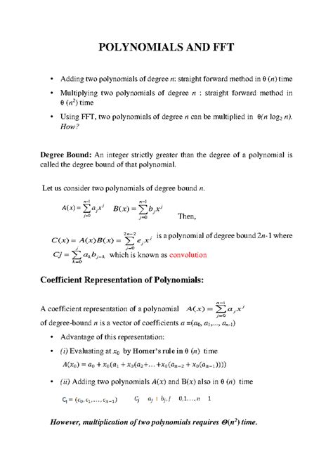 1725428247 polynomials and fft polynomials and fft adding two polynomials of degree n