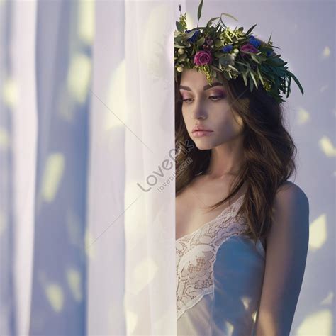 Fashion Art Photo Of A Beautiful Lady Wearing A Floral Diadem In Spring