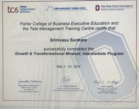 Srinivasu Sunkara On Linkedin Happy And Proud To Complete Growth And Transformation Mindset