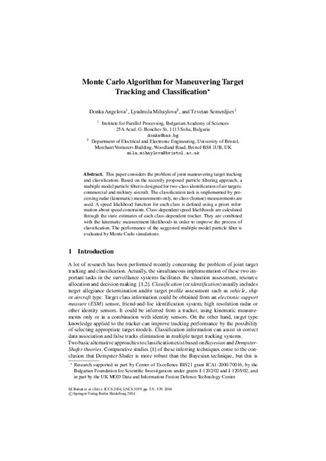Pdf Monte Carlo Algorithm For Maneuvering Target Tracking And