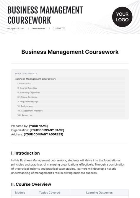 free business management coursework template to edit online