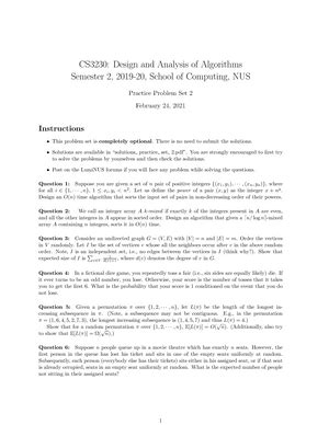 Practice Set CS Design And Analysis Of Algorithms Semester Babe Of