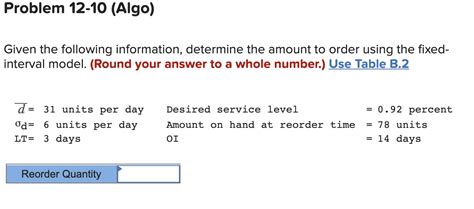 solved problem 12 10 algo given the following information