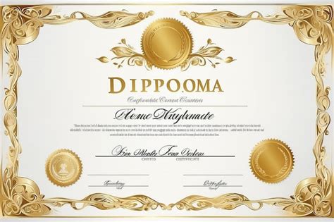 골드 디플로마 인증서 템플릿 인쇄 인증서 졸업 프리미엄 Ai 생성 이미지