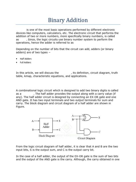 binary addition pdf electronic circuits computing