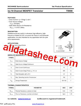 75N08 Datasheet(PDF) - Inchange Semiconductor Company Limited
