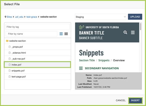 side navigation text pages cms user guide