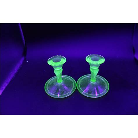 2 Uranium Glass Candle Holders Bodnarus Auctioneering