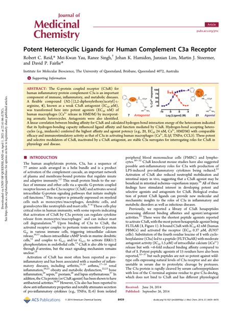 Pdf Potent Heterocyclic Ligands For Human Complement C3a Receptor