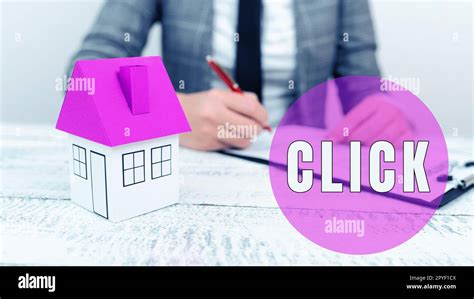 Writing Displaying Text Click Business Overview Act Of Pressing A
