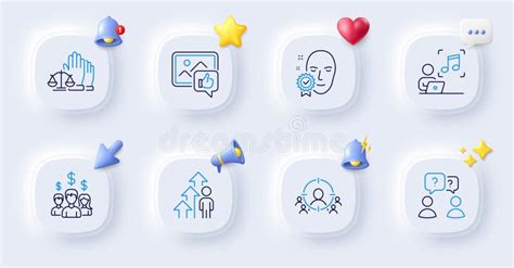 Face Verified Like Photo And Teamwork Questions Line Icons For Web App Printing Vector Stock