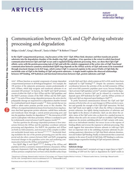 Pdf Communication Between Clpx And Clpp During Substrate Processing And Degradation