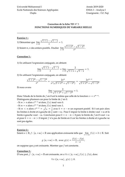Correction Fiche 3 1 Cours Td Universit ́e Mohammed I Ann ́ee 2019