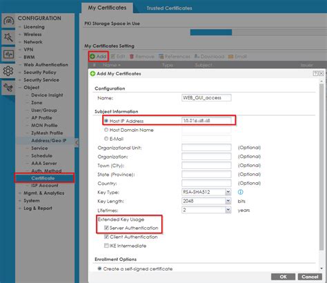 how to set up self signed cert to access web gui from wan interface