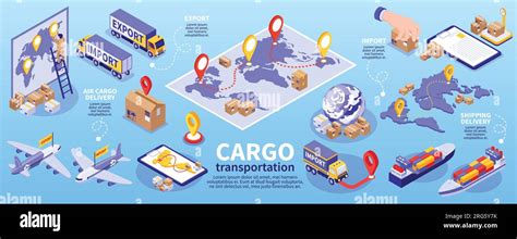 Isometric Export Import Infographics With Editable Text Routes