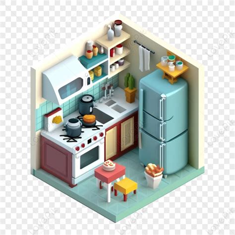 3d 방 모델 부엌 진한 파란색 패턴무늬만화 Png 일러스트 무료 다운로드 Lovepik