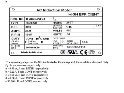 solved the operating ampere at the s f indicated in the
