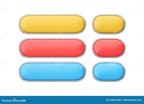3d Render Buttons Set Glossy Web Elements Long Shiny Label With
