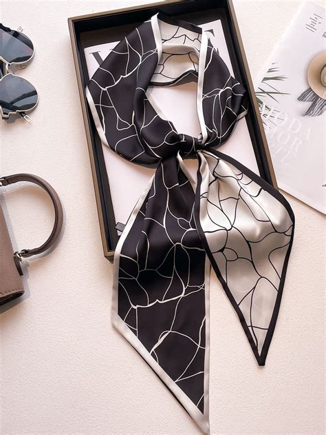 Geometric Print Twilly Scarf Trendy Womens Accessory