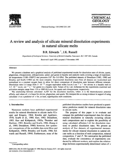 Pdf A Review And Analysis Of Silicate Mineral Dissolution Experiments In Natural Silicate Melts