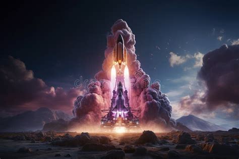 Rocket Launch Into Space Exploration Of New Outer Space Stock Illustration Illustration Of