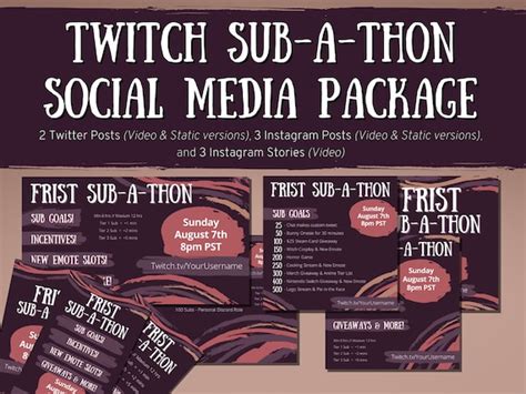 Twitch Subathon Social Media Package Twitch Event Social Etsy Uk
