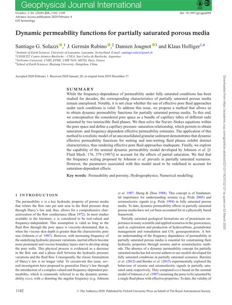 Pdf Dynamic Permeability Functions For Partially Saturated Porous Media